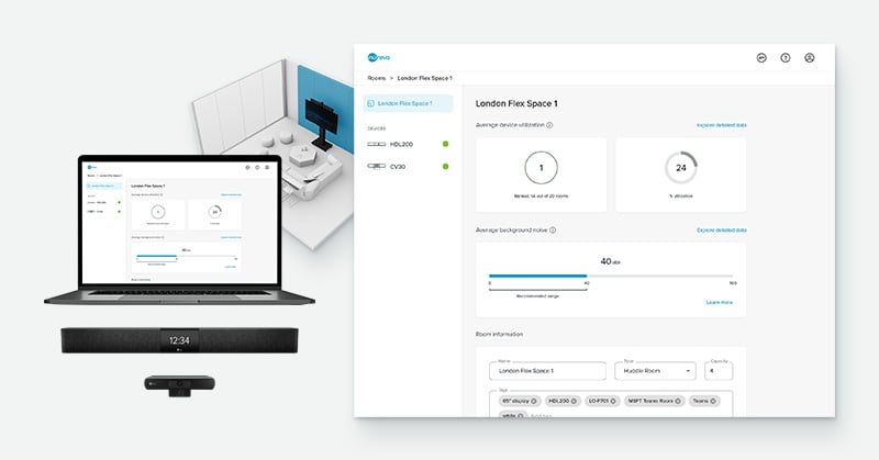 New in Nureva Console: Historical background noise and usage charts